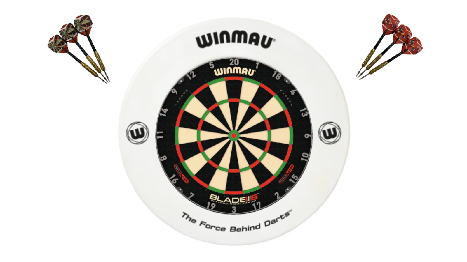 Winmau 6 Triple Core Blade + White Printed Dart Board Surround + Darts ...