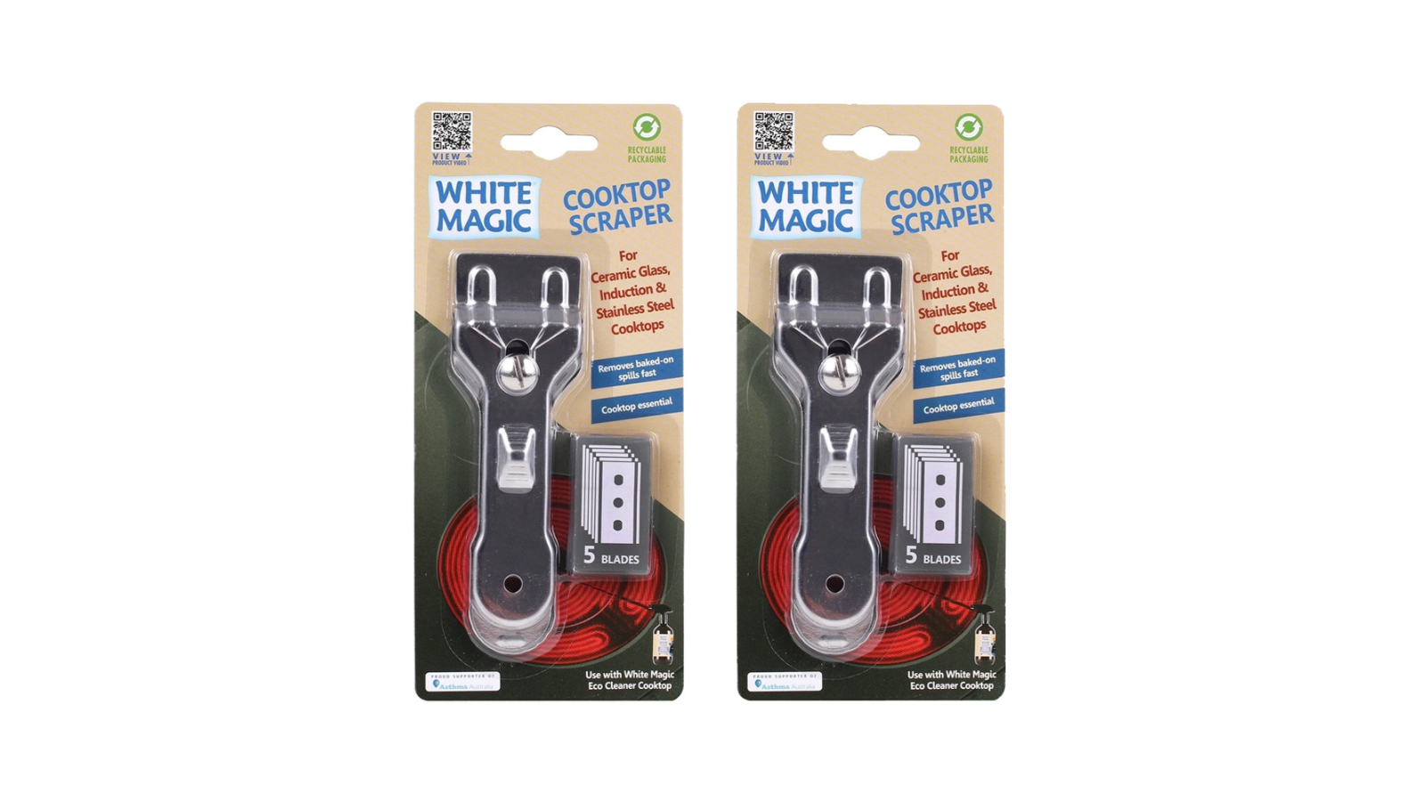 White Magic 2 Piece 14cm Scraper Cooktop Cleaner with 5 Blade - Silver ...