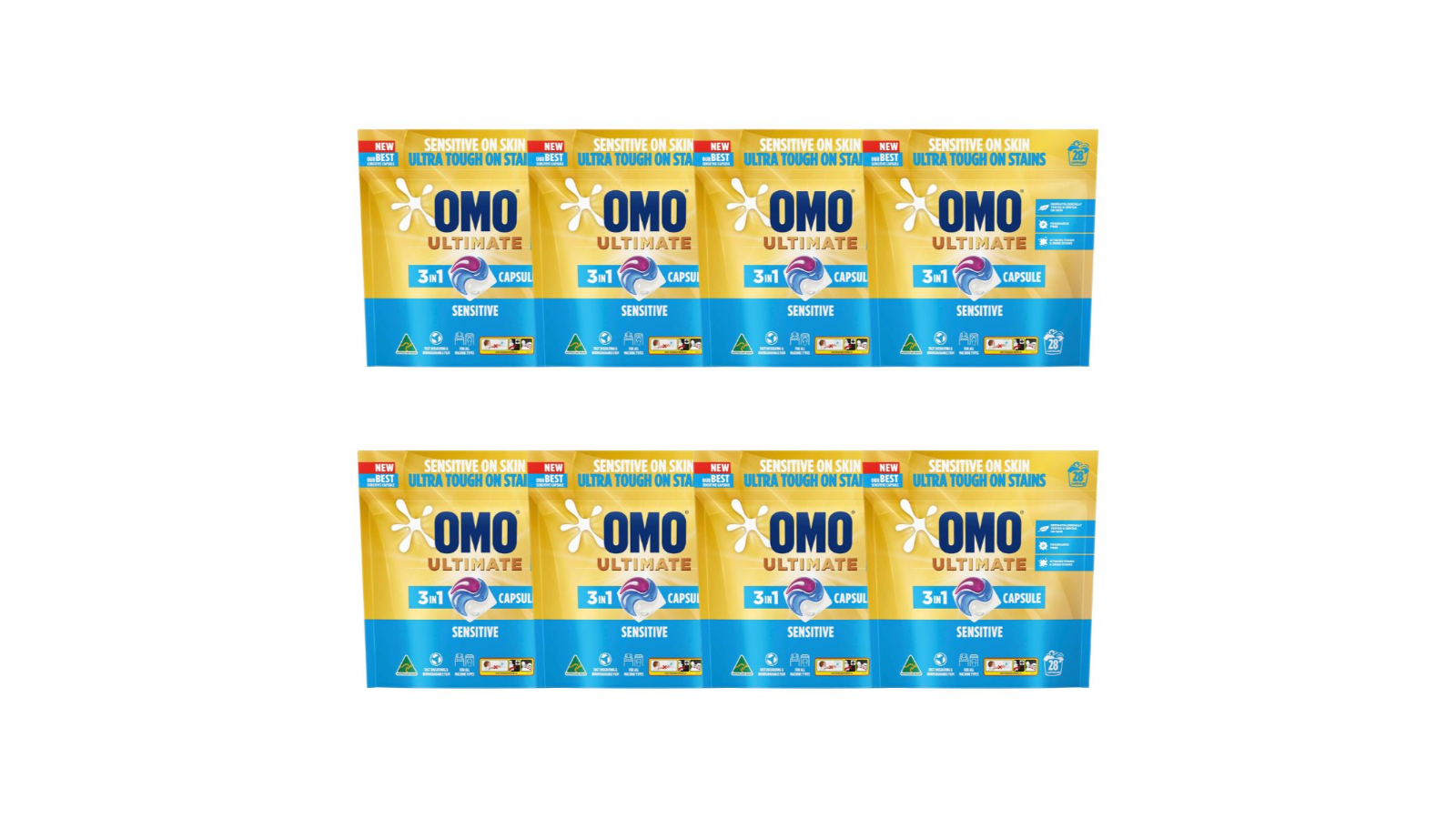 OMO 224 Tabs Ultimate Sensitive 3-in-1 Laundry Capsules – Pack of 8 ...