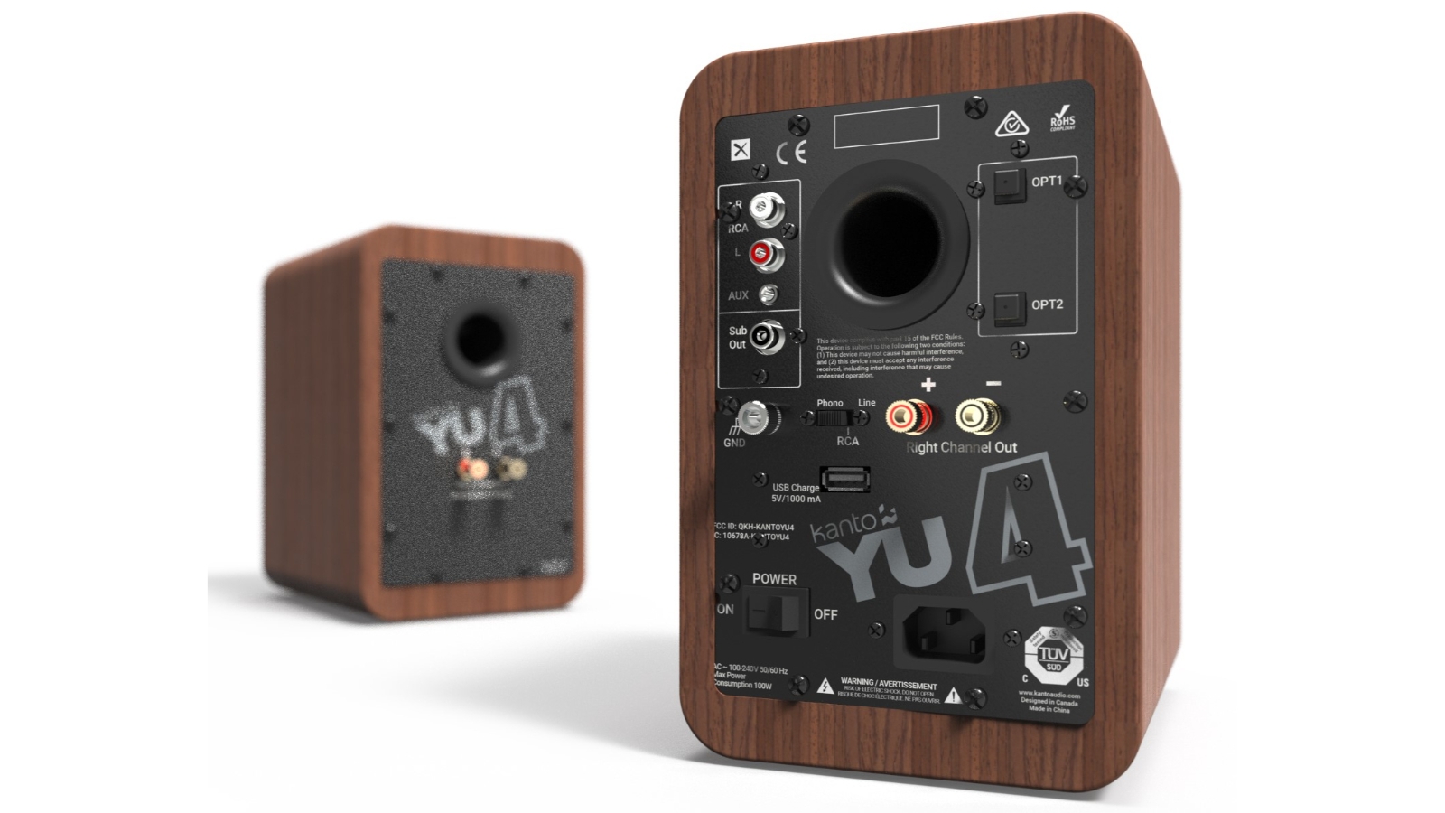 Kanto YU4 140W Powered Bookshelf Speakers - Walnut | Harvey Norman