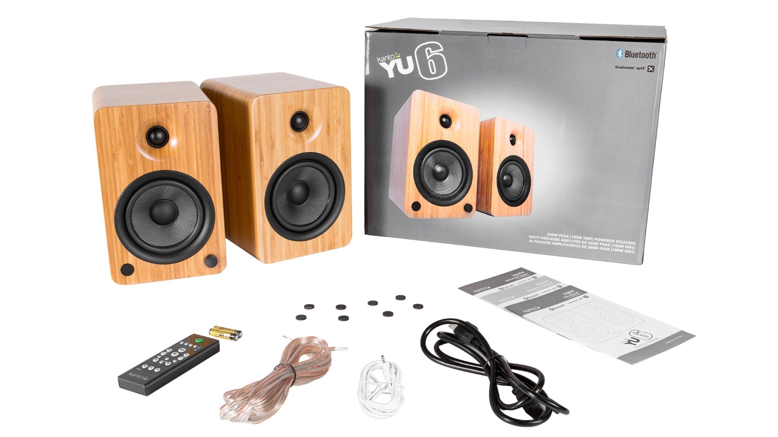 Kanto YU6 200W Powered Bookshelf Speakers - Bamboo | Harvey Norman