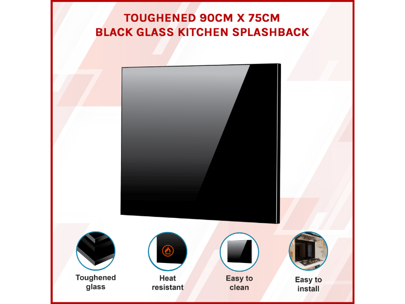 Serrano Toughened Black Glass Kitchen Splashback - 90cm x 75cm | Harvey ...
