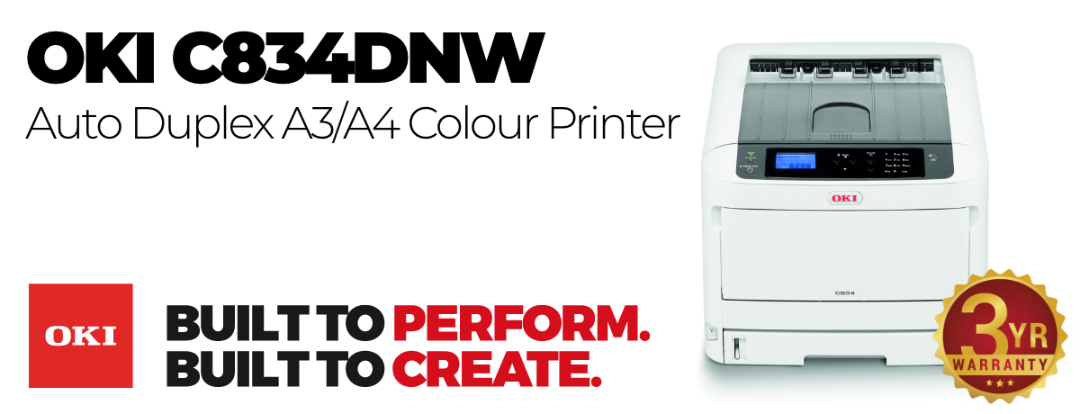 OKI C834dnw Auto Duplex A3/A4 Colour Printer | Harvey Norman