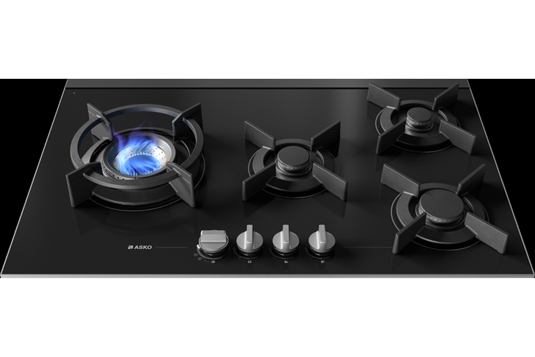 ASKO Black Glass 4 Burner Volcano Gas Cooktop - 80cm | Harvey Norman