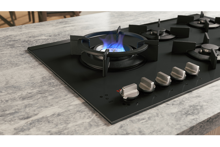 Asko 90cm 5 Burner Volcano Gas Cooktop - Matte Black | Harvey Norman