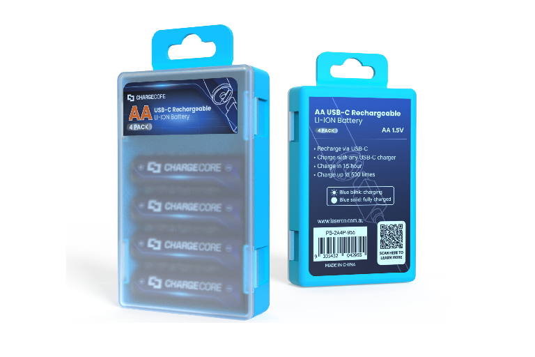 Laser ChargeCore 1.5V AA USB-C Rechargeable Li-ion Battery - 4-Pack ...