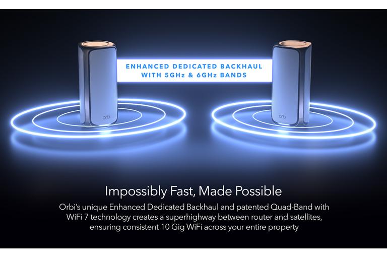 NETGEAR Orbi Quad-Band BE27000 WiFi 7 Mesh - 3 pack | Harvey Norman