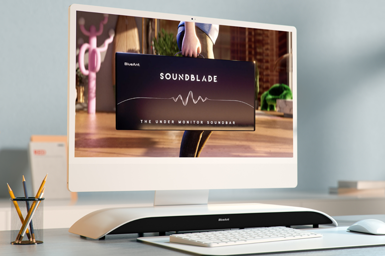 BlueAnt SoundBlade Under Monitor SoundBar - White | Harvey Norman