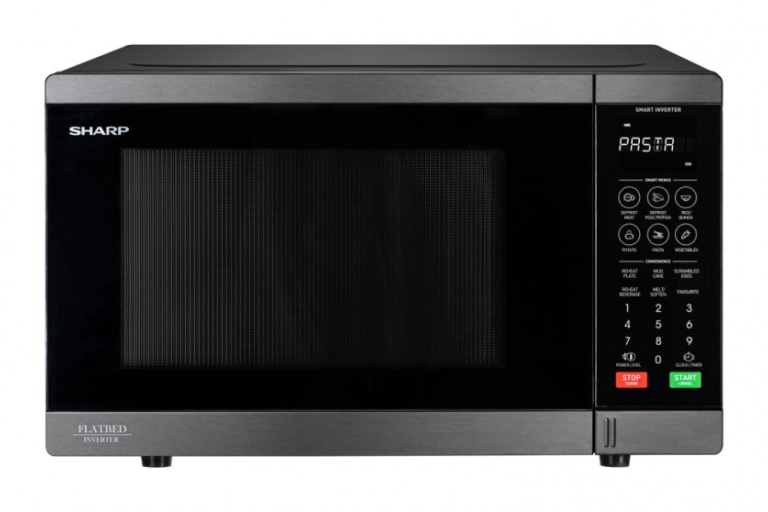 Sharp 32L Inverter Flatbed Microwave - Black Stainless | Harvey Norman